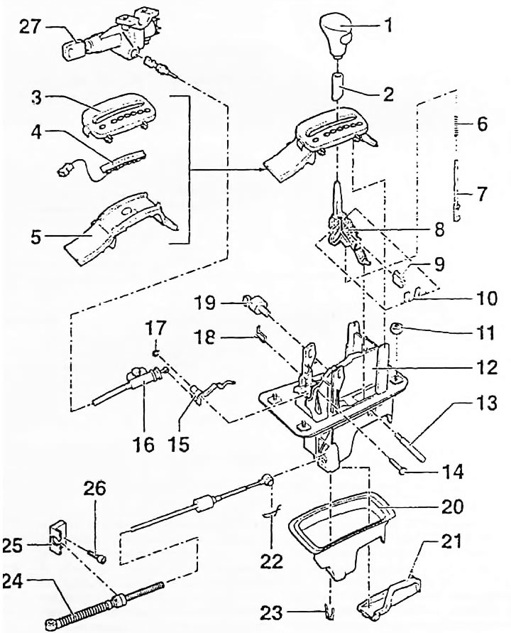Selector cable — removal and installation (Audi A4 B5, 1994-2001 / Transmission / Automatic gearbox)