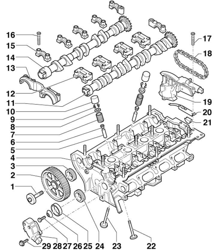 Removal and installation of camshafts, replacement of their seals ...