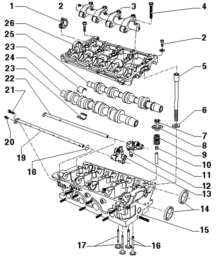 Cylinder head and its components (2.0L TDI-PD (DOHC)) (Audi A4 B7, 2004 ...